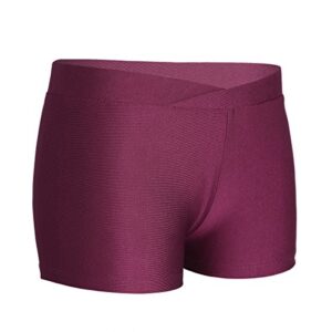 tiaobug girls activewear dance booty shorts v-front waistband ballet gym workout yoga hot pants running boy-cut bottoms (3-4, burgundy)