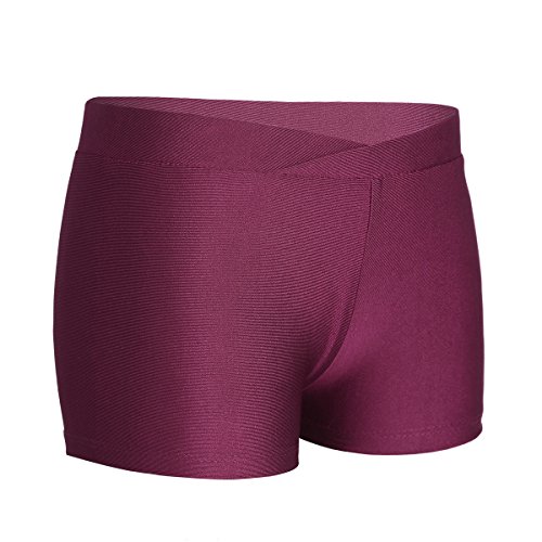 TiaoBug Girls Activewear Dance Booty Shorts V-Front Waistband Ballet Gym Workout Yoga Hot Pants Running Boy-Cut Bottoms (3-4, Burgundy)