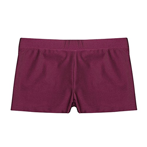 TiaoBug Girls Activewear Dance Booty Shorts V-Front Waistband Ballet Gym Workout Yoga Hot Pants Running Boy-Cut Bottoms (3-4, Burgundy)