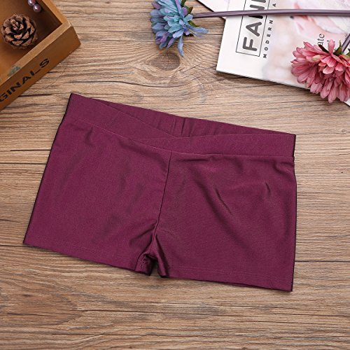 TiaoBug Girls Activewear Dance Booty Shorts V-Front Waistband Ballet Gym Workout Yoga Hot Pants Running Boy-Cut Bottoms (3-4, Burgundy)