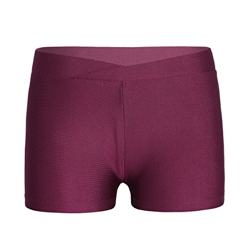 TiaoBug Girls Activewear Dance Booty Shorts V-Front Waistband Ballet Gym Workout Yoga Hot Pants Running Boy-Cut Bottoms (3-4, Burgundy)