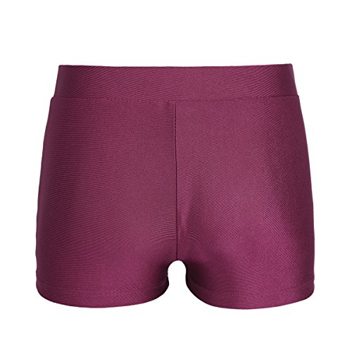 TiaoBug Girls Activewear Dance Booty Shorts V-Front Waistband Ballet Gym Workout Yoga Hot Pants Running Boy-Cut Bottoms (3-4, Burgundy)