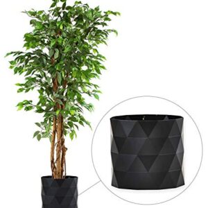 Deluxe 6 Feet Tall FICUS Silk Leaf Artificial Tree + 8" Base + 12" Plant Pot Skirt. 18 Feet of Vine Adorn Wide Real Trunks with Green Leaves Allowing Maintenance Free in-Door and Outdoor Use