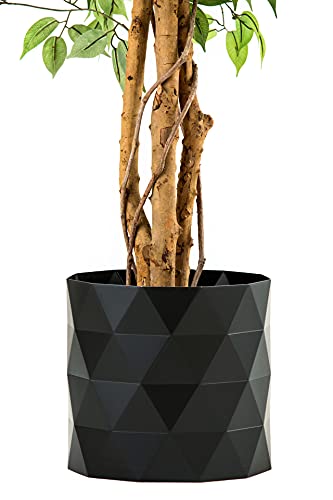 Deluxe 6 Feet Tall FICUS Silk Leaf Artificial Tree + 8" Base + 12" Plant Pot Skirt. 18 Feet of Vine Adorn Wide Real Trunks with Green Leaves Allowing Maintenance Free in-Door and Outdoor Use