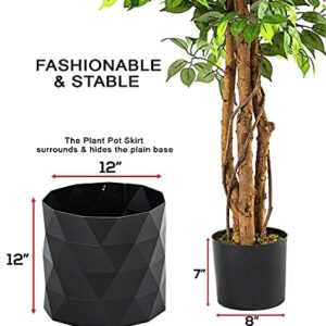 Deluxe 6 Feet Tall FICUS Silk Leaf Artificial Tree + 8" Base + 12" Plant Pot Skirt. 18 Feet of Vine Adorn Wide Real Trunks with Green Leaves Allowing Maintenance Free in-Door and Outdoor Use