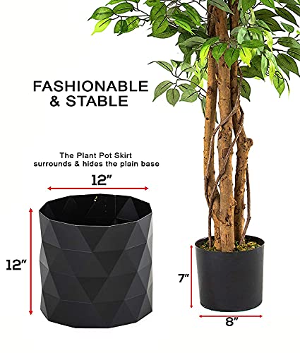 Deluxe 6 Feet Tall FICUS Silk Leaf Artificial Tree + 8" Base + 12" Plant Pot Skirt. 18 Feet of Vine Adorn Wide Real Trunks with Green Leaves Allowing Maintenance Free in-Door and Outdoor Use