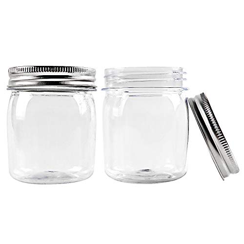 novelinks 8 Ounce Clear Plastic Jars Containers With Screw On Lids - Refillable Round Empty Plastic Slime Storage Containers for Kitchen & Household Storage - BPA Free (16 Pack)