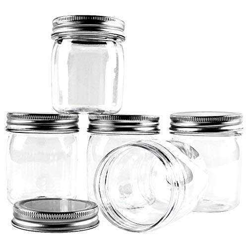 novelinks 8 Ounce Clear Plastic Jars Containers With Screw On Lids - Refillable Round Empty Plastic Slime Storage Containers for Kitchen & Household Storage - BPA Free (16 Pack)