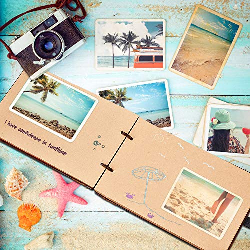 ZEEYUAN Wooden Photo Album Scrapbook DIY Photo Book Wedding Guest-Book 80 Pages Travel Memory Book Birthday Anniversary Valentine's Gift for Mother Father (I Love You)