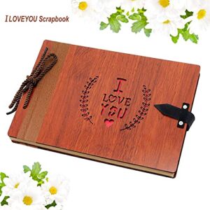 ZEEYUAN Wooden Photo Album Scrapbook DIY Photo Book Wedding Guest-Book 80 Pages Travel Memory Book Birthday Anniversary Valentine's Gift for Mother Father (I Love You)