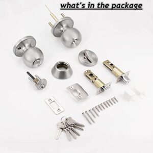 Probrico Satin Nickel Entry Door Knob and Single Cylinder Deadbolt Combo Pack, Keyed Alike Lock Set Handleset Exterior Hardware(for Entry and Front Door),2 Set