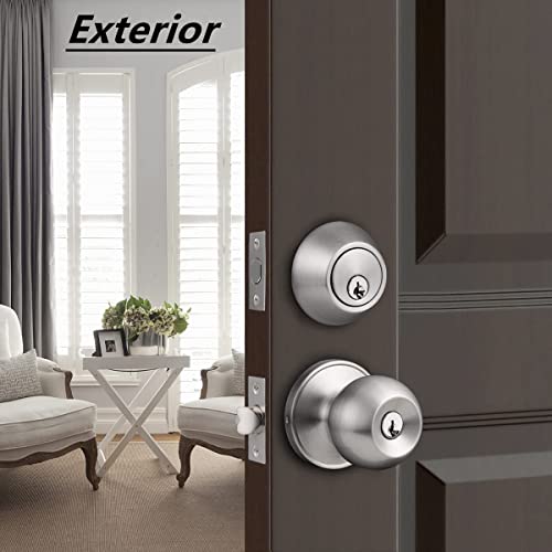 Probrico Satin Nickel Entry Door Knob and Single Cylinder Deadbolt Combo Pack, Keyed Alike Lock Set Handleset Exterior Hardware(for Entry and Front Door),2 Set