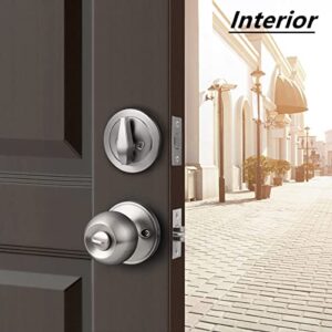 Probrico Satin Nickel Entry Door Knob and Single Cylinder Deadbolt Combo Pack, Keyed Alike Lock Set Handleset Exterior Hardware(for Entry and Front Door),2 Set