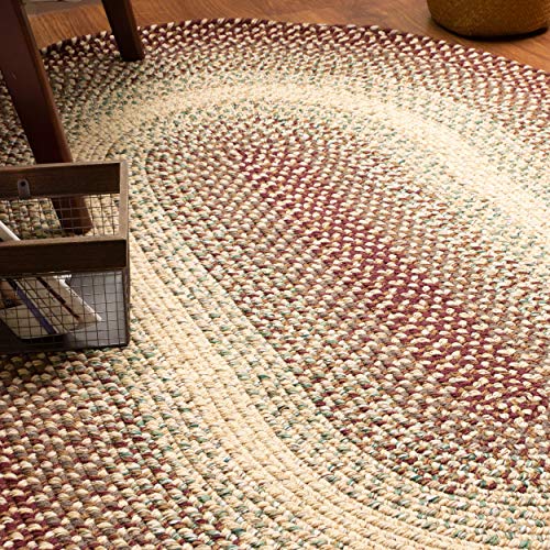 Super Area Rugs Braided Rugs Farmhouse Kitchen Rug - Ridgewood Braided Rug for Living Room - Reversible - Washable - Made in USA - Burgundy/Beige, 2' X 3' Oval