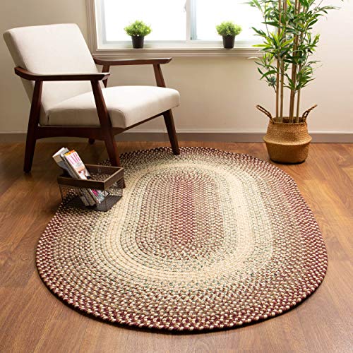 Super Area Rugs Braided Rugs Farmhouse Kitchen Rug - Ridgewood Braided Rug for Living Room - Reversible - Washable - Made in USA - Burgundy/Beige, 2' X 3' Oval