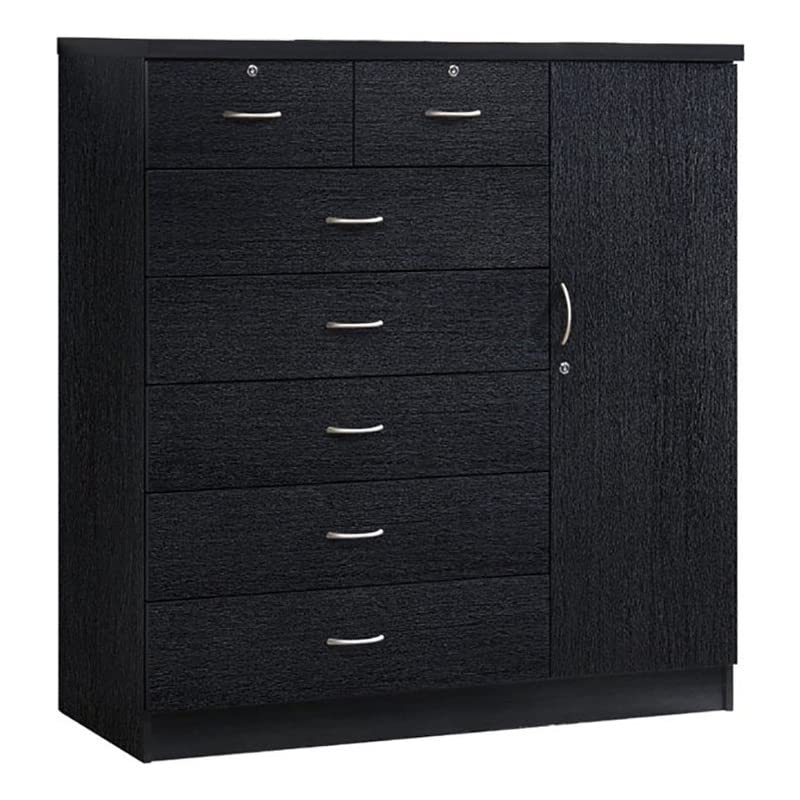 Pemberly Row Tall 7 Drawer Chest with 2 Locking Drawers and Garment Rod or Extra Storage in Black