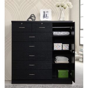 Pemberly Row Tall 7 Drawer Chest with 2 Locking Drawers and Garment Rod or Extra Storage in Black