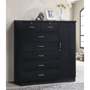 Pemberly Row Tall 7 Drawer Chest with 2 Locking Drawers and Garment Rod or Extra Storage in Black