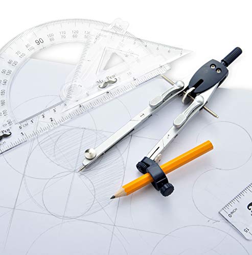 Mr. Pen- Professional Metal Compass with Wheel and Lock for Geometry, Drafting, Math, Drawing