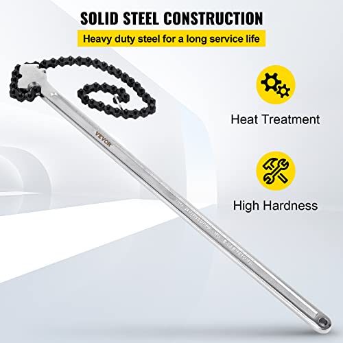 Mophorn 24inch Chain Wrench Carbon Steel Chain Pipe Wrench Heavy Duty 6.7inch Diameter Capacity Chain Strap Filter Wrench