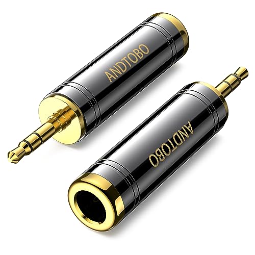 ANDTOBO 1/4'' to 3.5mm Stereo Pure Copper Headphone Adapter,3.5mm(1/8'') Plug Male to 6.35mm (1/4'') Jack Female Stereo Adapter, Black 2-Pack