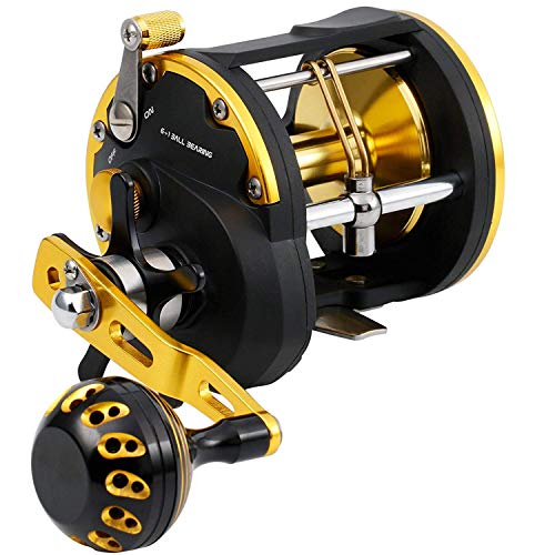 Burning Shark Trolling Reel Saltwater Level Wind Reels, Drag Reels Boat Fishing Ocean Fishing for Sea Bass Grouper Salmon