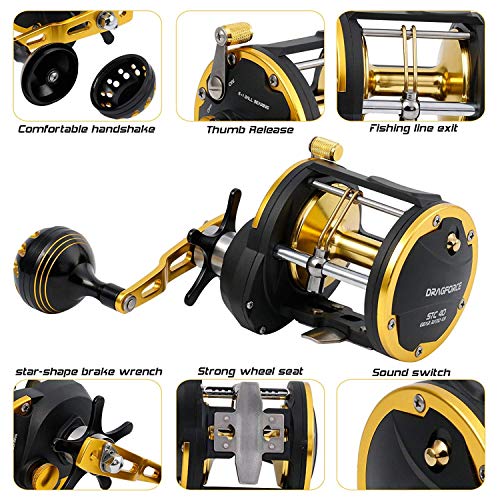 Burning Shark Trolling Reel Saltwater Level Wind Reels, Drag Reels Boat Fishing Ocean Fishing for Sea Bass Grouper Salmon