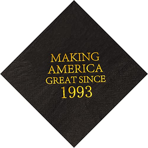 Crisky 30th Birthday Disposable Napkins Black and Gold Dessert Beverage Cocktail Cake Napkins 30th Birthday Decoration Party Supplies for Man Making Great Since 1993, 50 Pack 4.9"x4.9" Folded