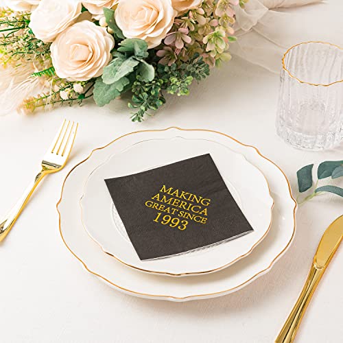 Crisky 30th Birthday Disposable Napkins Black and Gold Dessert Beverage Cocktail Cake Napkins 30th Birthday Decoration Party Supplies for Man Making Great Since 1993, 50 Pack 4.9"x4.9" Folded