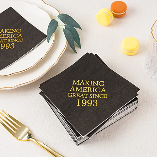 Crisky 30th Birthday Disposable Napkins Black and Gold Dessert Beverage Cocktail Cake Napkins 30th Birthday Decoration Party Supplies for Man Making Great Since 1993, 50 Pack 4.9"x4.9" Folded