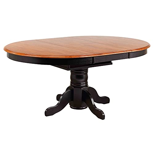 Sunset Trading Selections 66" Oval Pedestal Extendable TopTable Butterfly Top Dining Table, 2 Size Expandable, Seats 6, Distressed antique black with cherry rub