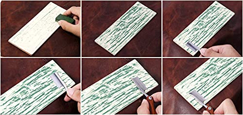 Double side 8" x 3" Leather Strop with Dual-sidedt Tape, Green & White Polishing Compound Kit for Honing & Sharpening Knives, Kitchen & Chef Knives, Straight razor, Wood Carving Chisels Brown