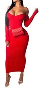 cinyifaan womens deep v neck knit sweater long sleeve bodycon midi pencil dress