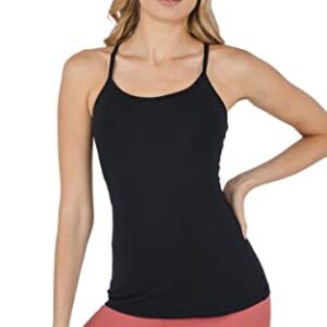 Yogalicious Ultra Soft Lightweight Camisole Tank Top with Built-in Support Bra - Black - Medium