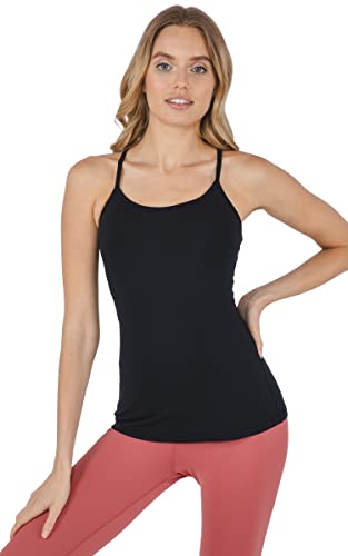 Yogalicious Ultra Soft Lightweight Camisole Tank Top with Built-in Support Bra - Black - Medium