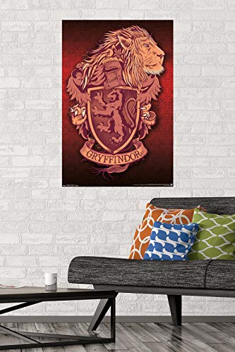 Trends International The Wizarding World: Harry Potter - Gryffindor Lion Crest Wall Poster, 22.375" x 34", Poster & Mount Bundle