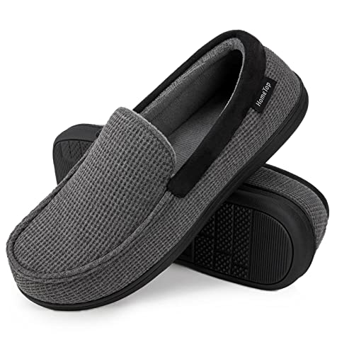 Men's Comfort Memory Foam Moccasin Slippers Breathable Cotton Knit Terry Cloth House Shoes (12 D(M) US, Dark Gray)