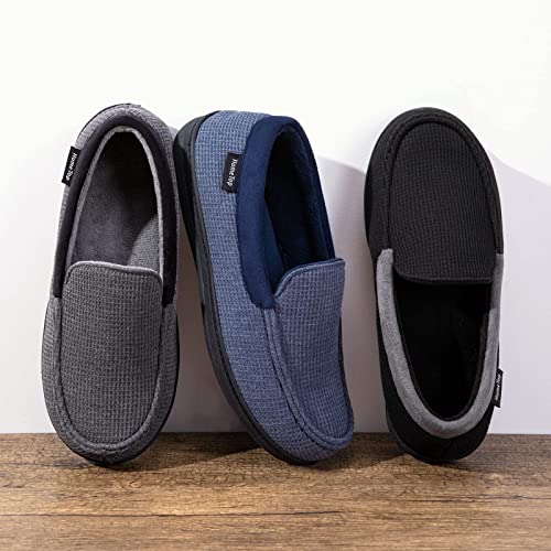 Men's Comfort Memory Foam Moccasin Slippers Breathable Cotton Knit Terry Cloth House Shoes (12 D(M) US, Dark Gray)