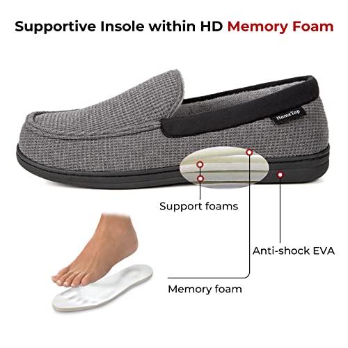 Men's Comfort Memory Foam Moccasin Slippers Breathable Cotton Knit Terry Cloth House Shoes (12 D(M) US, Dark Gray)