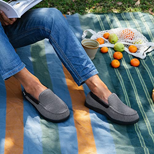 Men's Comfort Memory Foam Moccasin Slippers Breathable Cotton Knit Terry Cloth House Shoes (12 D(M) US, Dark Gray)