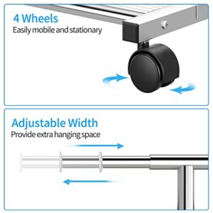 Simple Trending Clothing Garment Rack with Wheels and Bottom Shelves, Extendable, Chrome