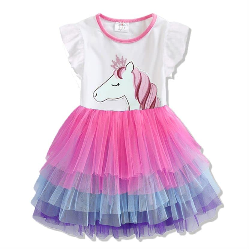 VIKITA Girls Summer Cute Princess Sundress Short Sleeve Casual Polyester Dress SH4590 5-6 Years