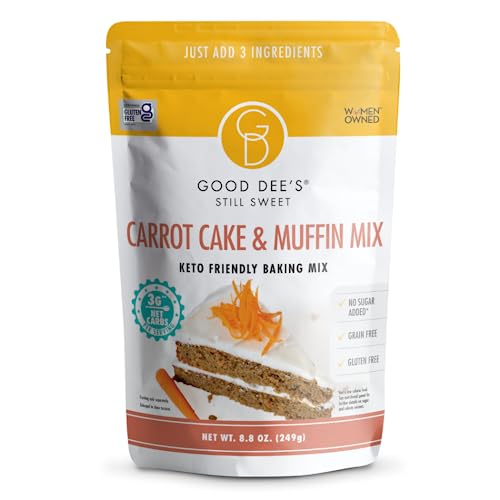 Good Dees Low Carb Baking Mix,Carrot Muffin & Cake Mix, Keto Baking Mix, No Sugar Added, Gluten Free, Dairy-Free, Diabetic (3g Net Carbs, 12 Serving)