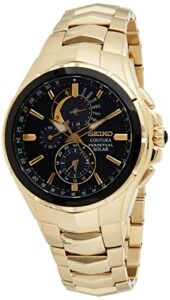 seiko ssc700 watch for men - coutura collection - stainless steel case & bracelet with gold finish, light-powered, 6-month power reserve, perpetual calendar, and 100m water resistant