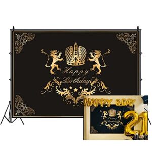 csfoto 7x5ft polyester happy birthday backdrop for men black gold birthday banner lion birthday backdrop king crown backdrop lion birthday party supplies men birthday background