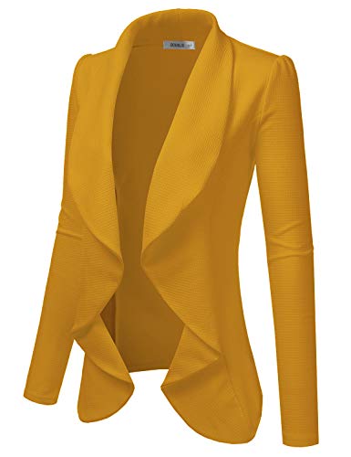 DOUBLJU Classic Draped Open Front Blazer Jacket for Women with Plus Size