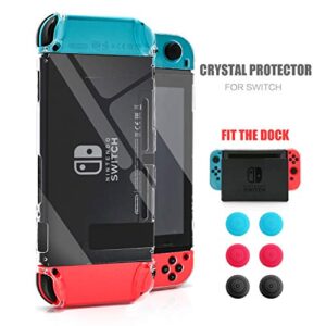 dockable case for nintendo switch, protective case for nintendo switch with a tempered glass screen protector and 6 joy stick covers, fit into the dock station - clear