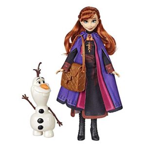 disney frozen anna doll with buildable olaf figure & backpack accessory, inspired by 2 movie, brown