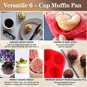 Silicone Muffin Pan, European LFGB Silicone Cupcake Baking Pan, 6 Cup Muffin, Non-Stick Muffin Tray, Egg Muffin Pan, Food Grade Muffin Molds, BPA Free Muffin Tins Red