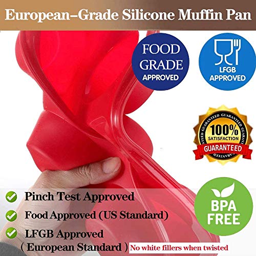 Silicone Muffin Pan, European LFGB Silicone Cupcake Baking Pan, 6 Cup Muffin, Non-Stick Muffin Tray, Egg Muffin Pan, Food Grade Muffin Molds, BPA Free Muffin Tins Red